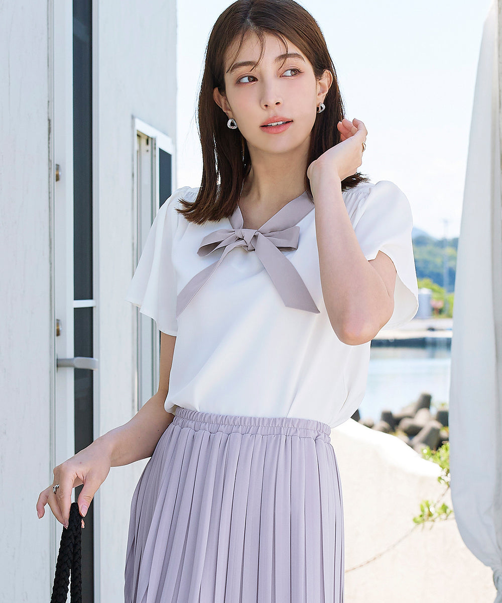 【アウトレット】配色リボンタイブラウス – Tiaclasse